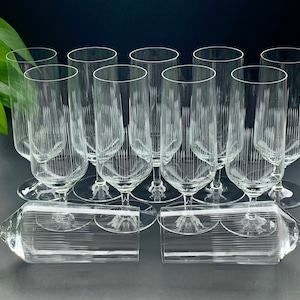 Vintage MCM Stemware Sets *vertical Lines* Cut Etched Crystal Cordial ...