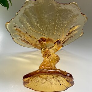 Vintage Amber Glass Tree of Life tree Trunk Leaf Embossed Pedestal ...
