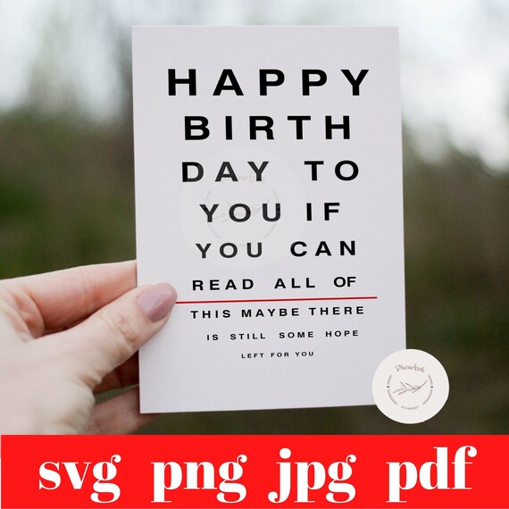 Funny Eye Test Instant Download Birthday Card Birthday Card - Etsy