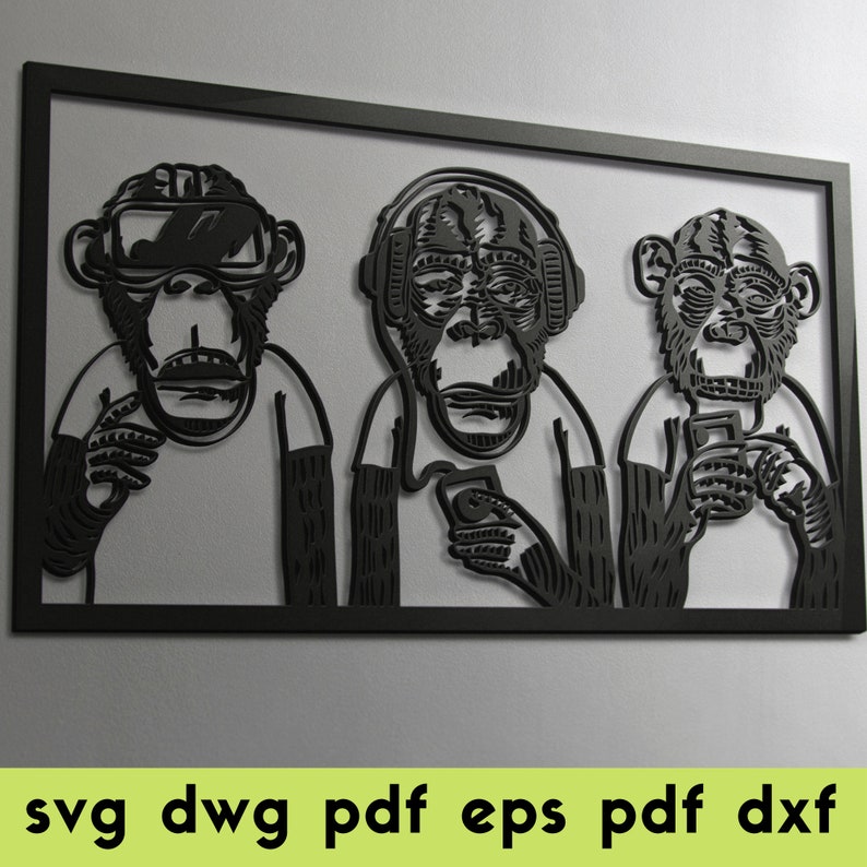 Metal Wall Art 3 MONKEYS VECTOR Svg-dwg-dxf-pdf-eps- Cnc Cutting ...