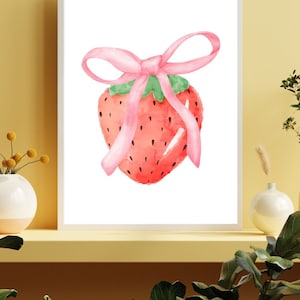 Coquette Pink Bow Strawberry Digital Wall Art/poster , Cute Dorm Room ...
