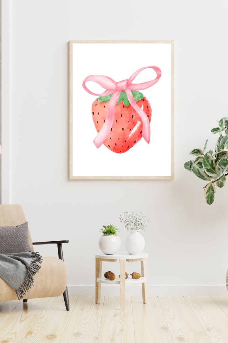 Coquette Pink Bow Strawberry Digital Wall Art/poster , Cute Dorm Room ...