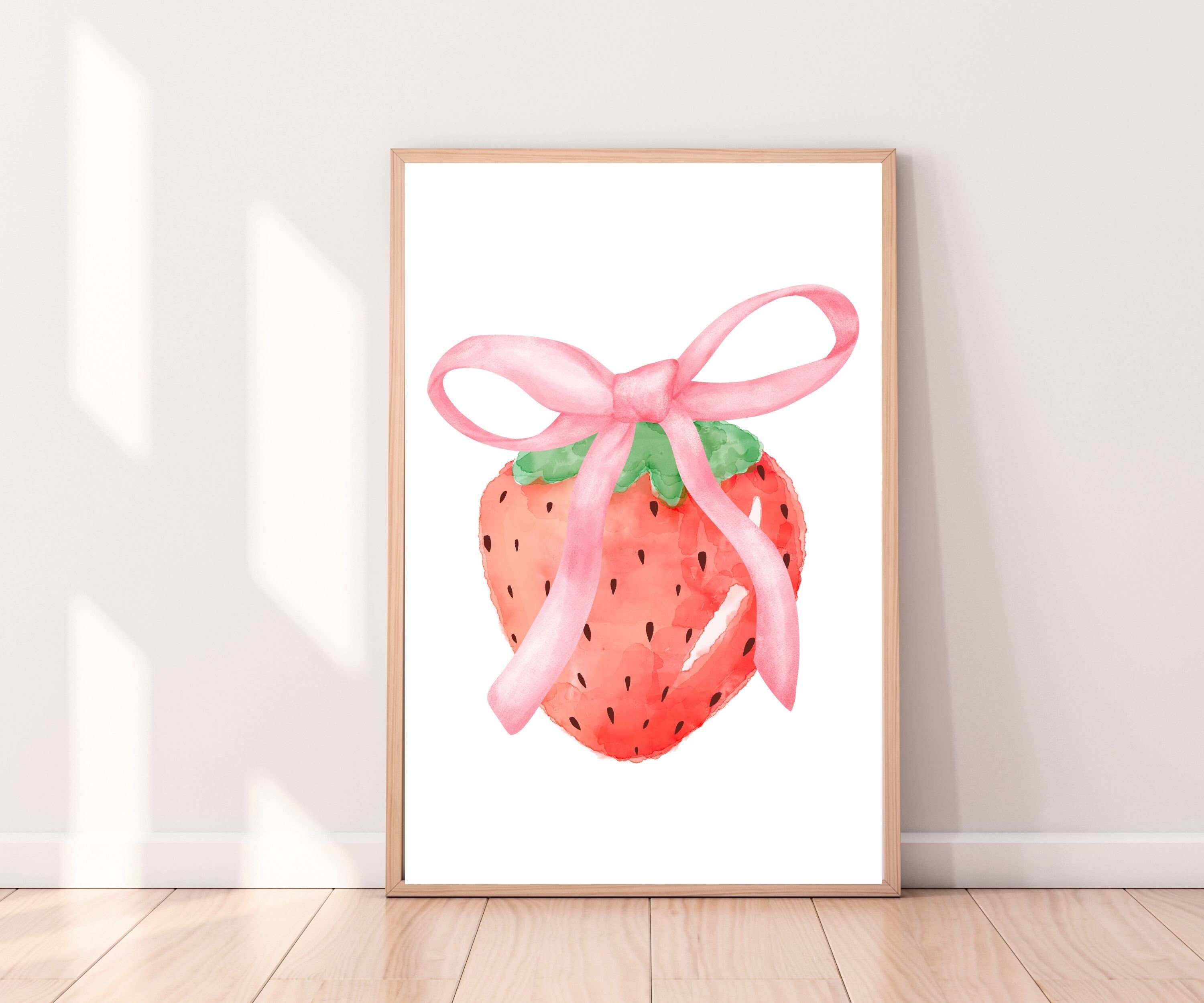 Coquette Pink Bow Strawberry Digital Wall Art/poster , Cute Dorm Room ...