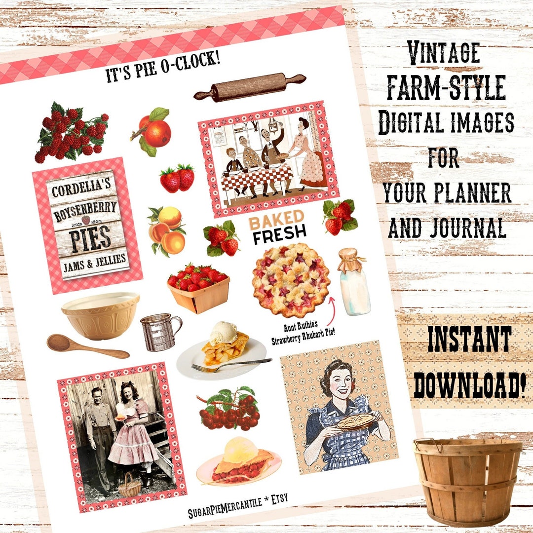 It's Pie O' Clock! Farm-style Digital Clipart Sheet - Instant Download ...