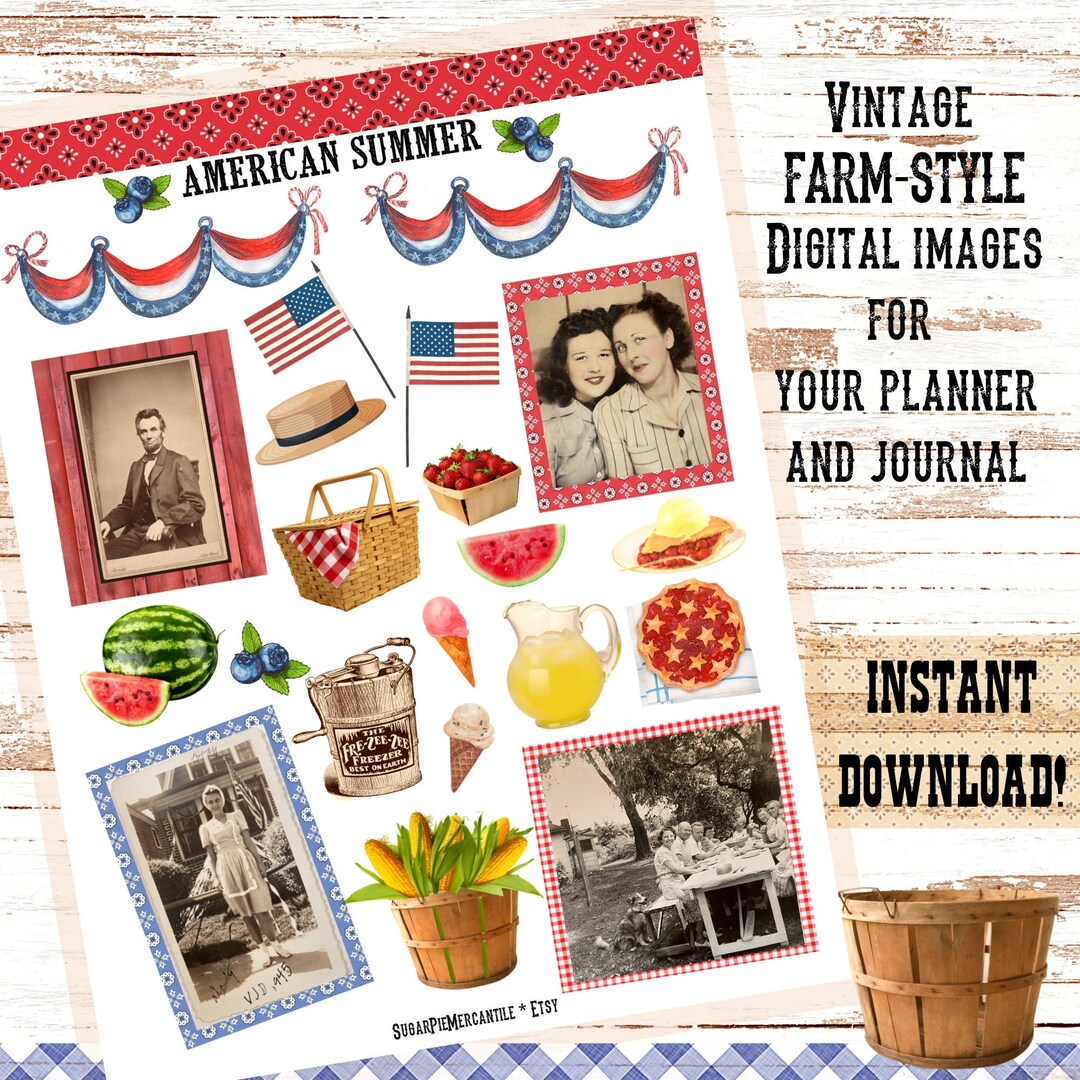 American Summer -farm Style Collage Sheet for Journal/planners -INSTANT ...