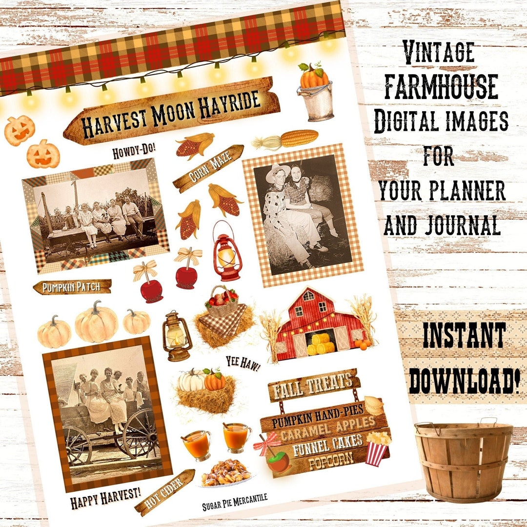 Harvest Moon Hayride - Fall - Farmhouse- Farm-style - Digital Clipart ...