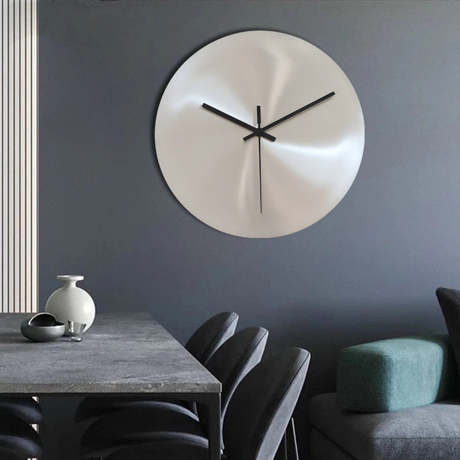 Minimalist Stainless Steel Wall Clock / Silver Metal Clock / Modern ...