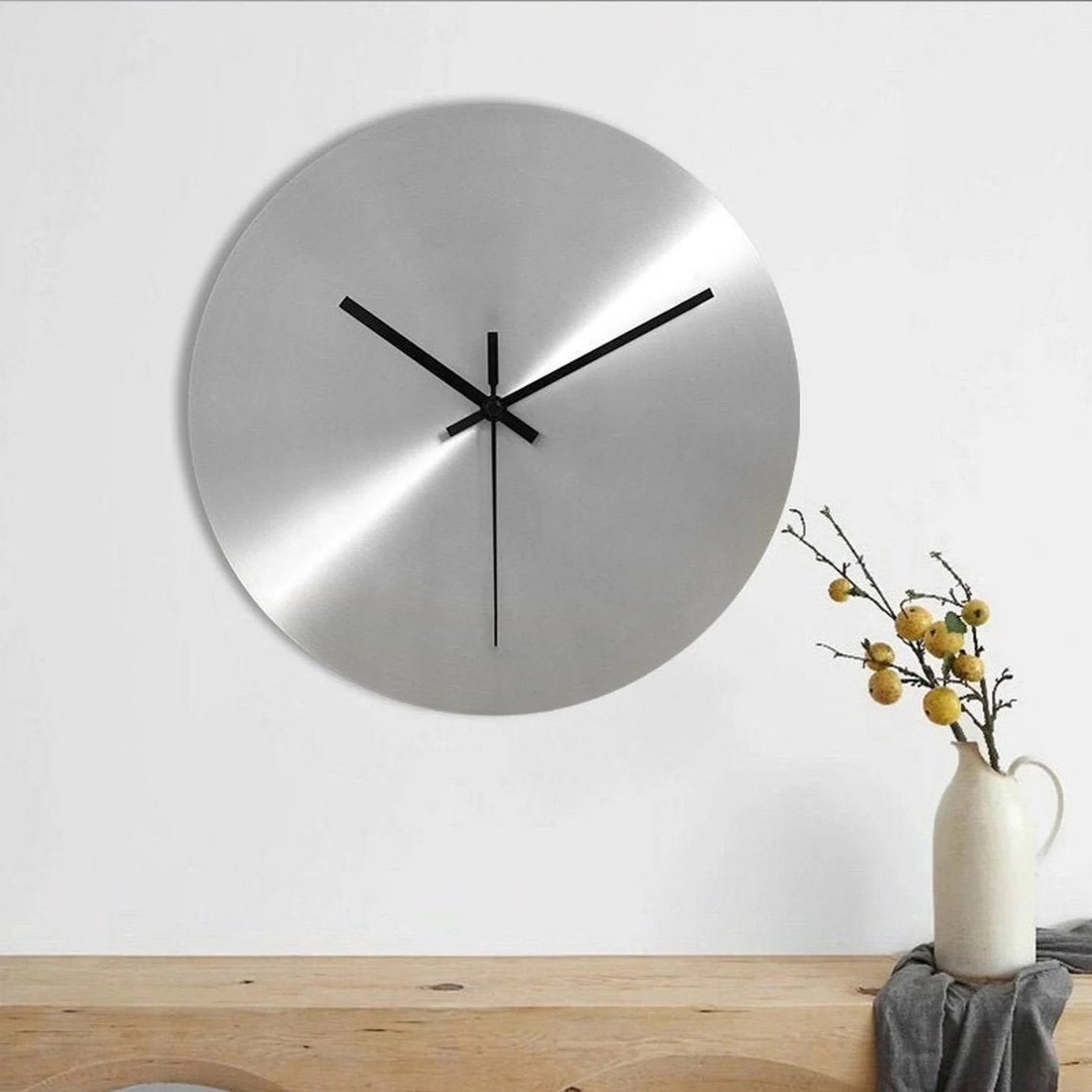 Minimalist Stainless Steel Wall Clock / Silver Metal Clock / - Etsy