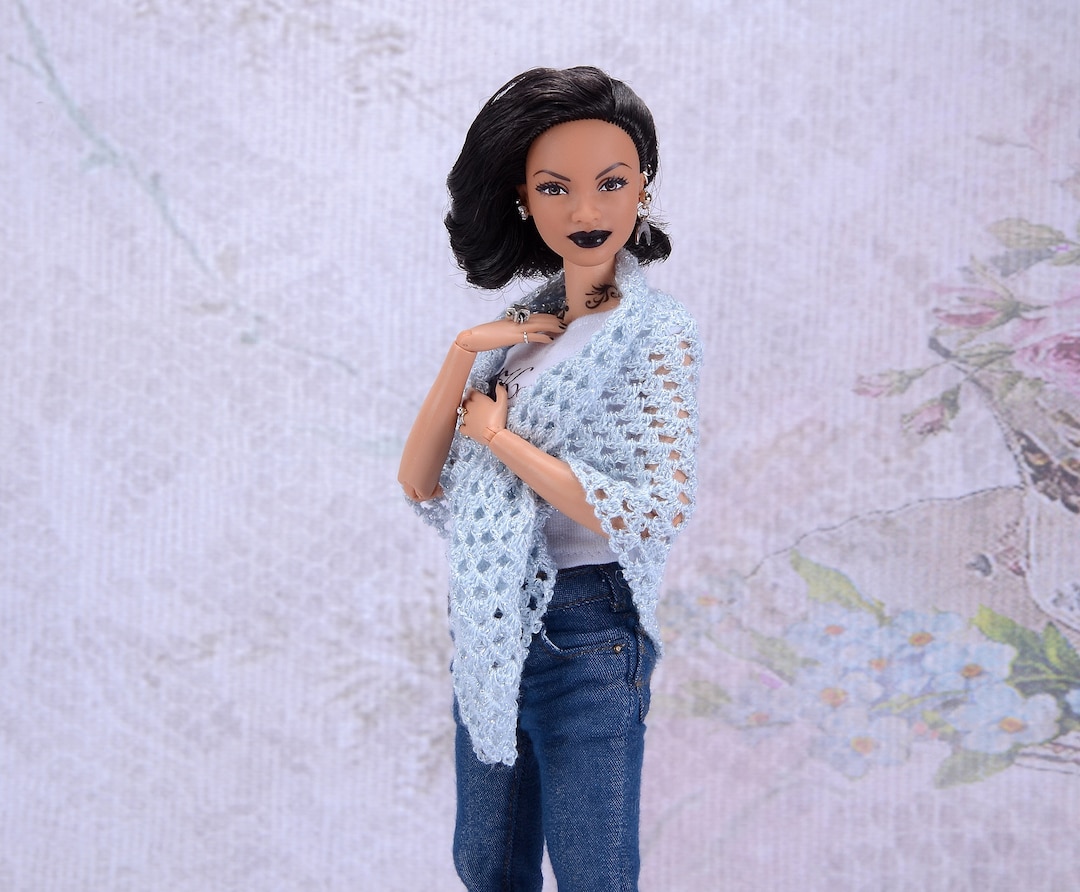 Kamelia Doll Fashion, Crochet Triangle Pastel Shawl With Metallic ...