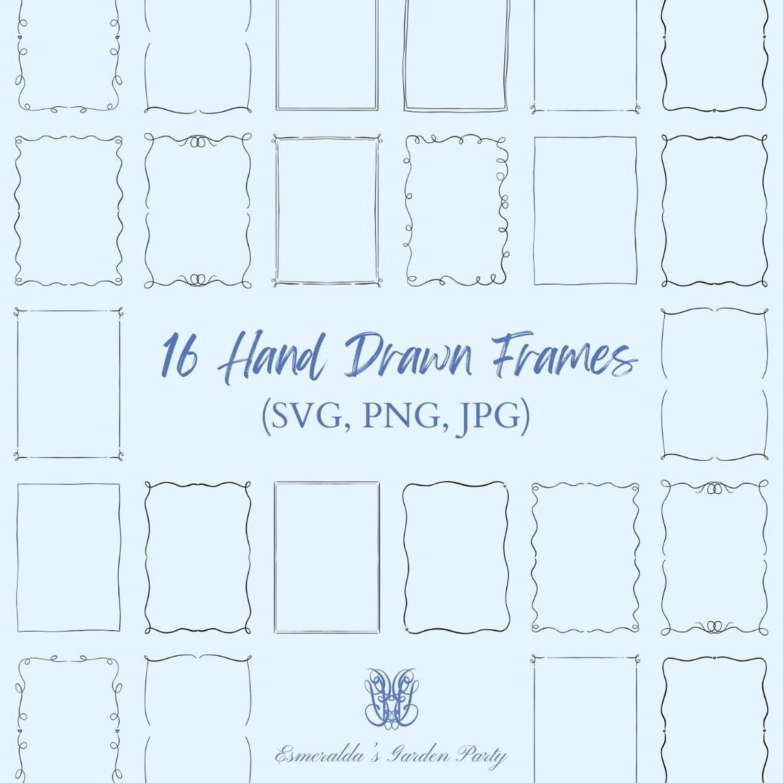 Hand-drawn Wedding Frames & Borders: Invitation Menu Elements (SVG, PNG ...
