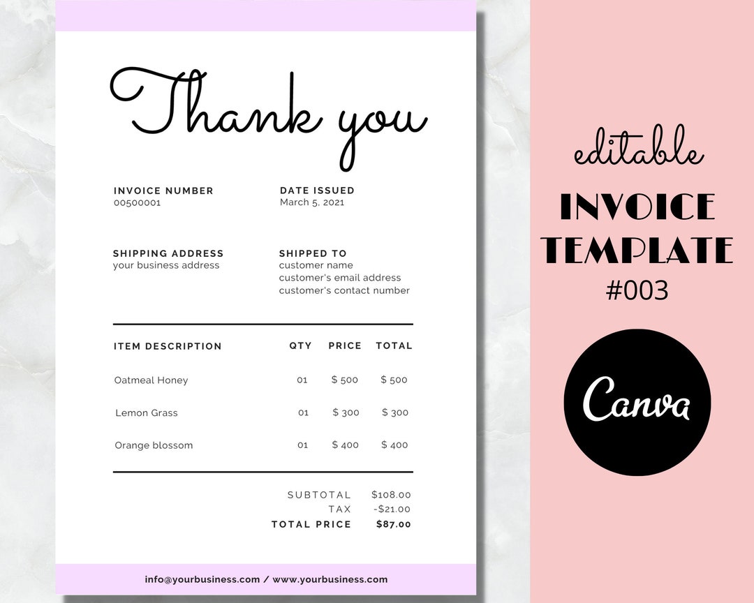 Editable A4&US Letter Size Invoice Template, Printable Invoice, Order ...