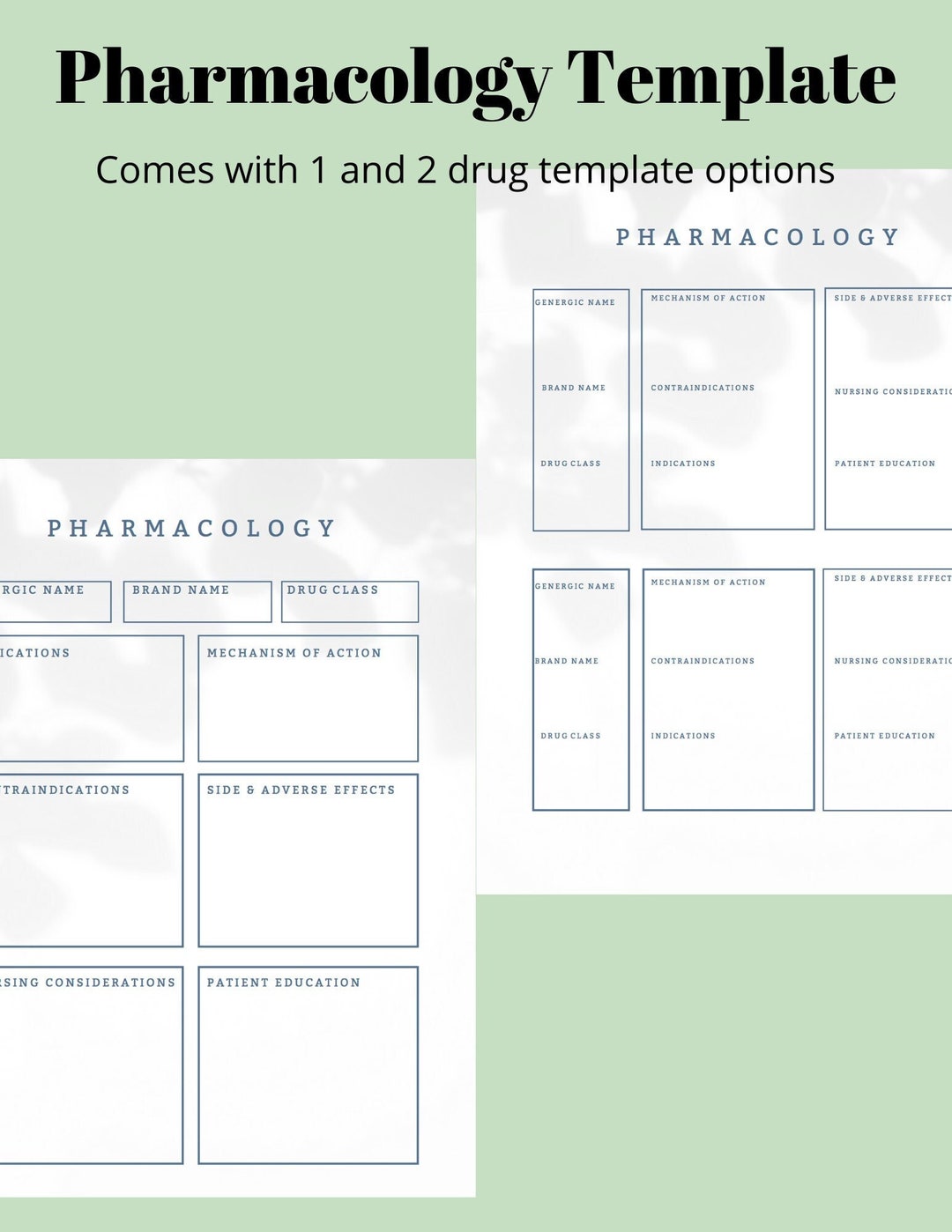 Pharmacology Studying Template 2 Template Pack - Etsy