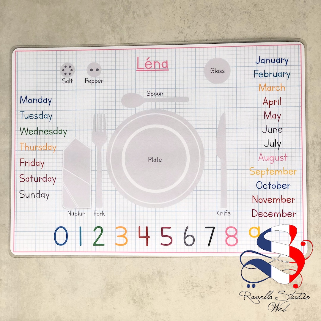 Set de table Anglais, set de table personnalisé, apprendre facilement ...