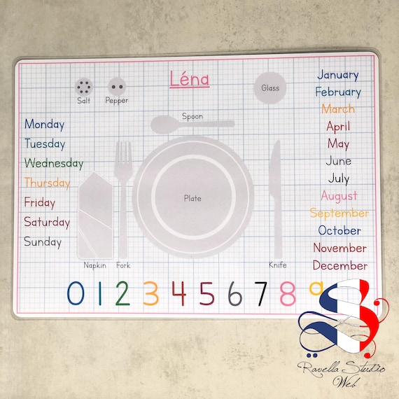 Set de table Anglais set de table personnalisé apprendre | Etsy