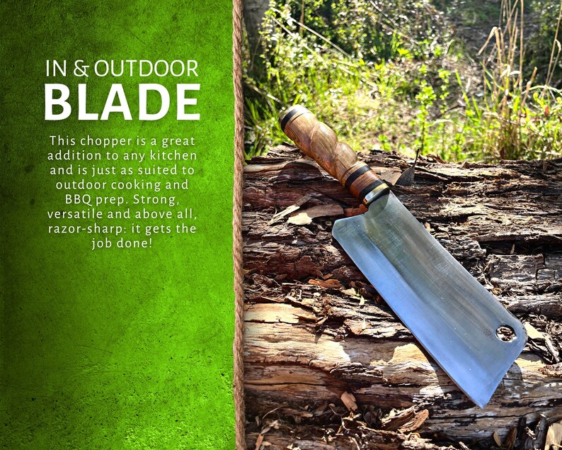 Hand Forged High Carbon Steel Kitchen Cleaver With Spiralized Oak ...