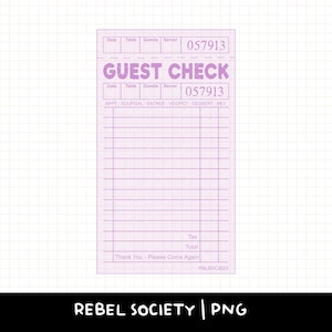 Blank Guest Check Poster Size PDF/PNG Printable Trendy PNG Designs ...
