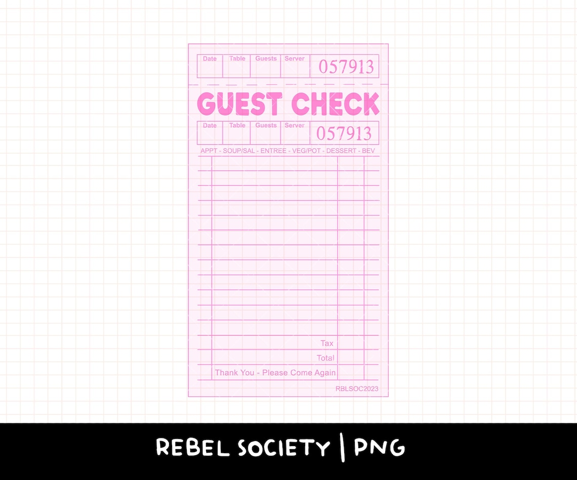 Blank Guest Check Poster Size PDF/PNG Printable Trendy PNG Designs ...