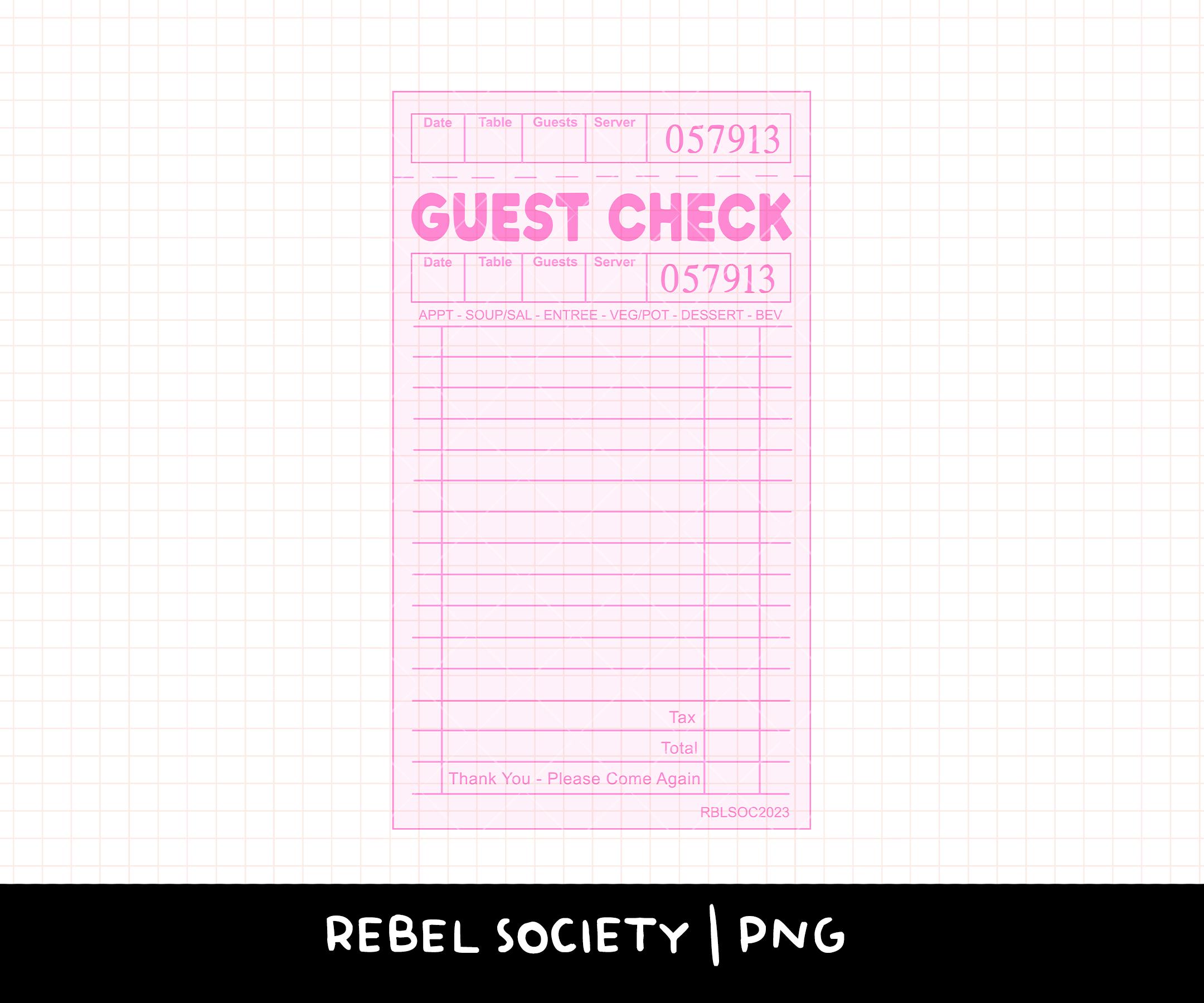 Blank Guest Check Poster Size PDF/PNG Printable Trendy PNG Designs ...