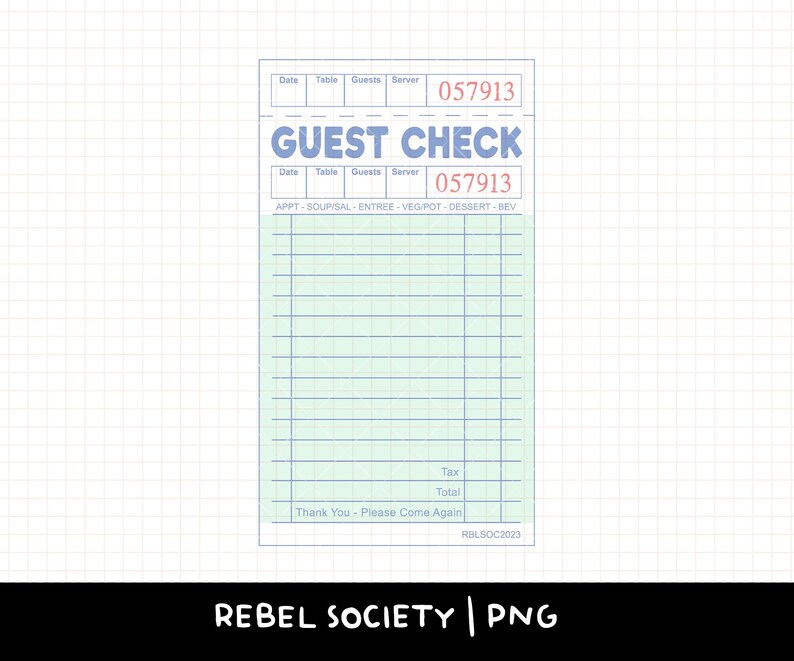 Blank Guest Check Poster Size PDF/PNG Printable Trendy PNG Designs ...