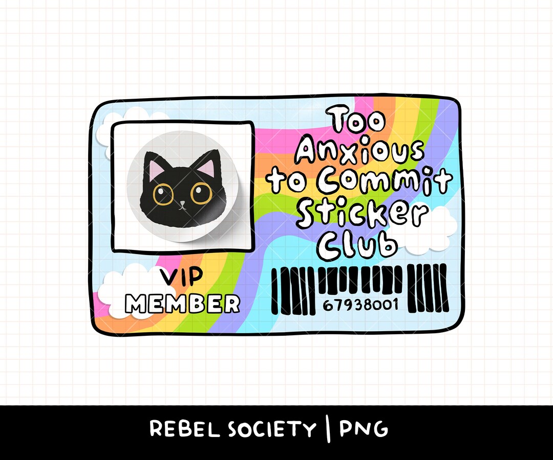 Too Anxious to Commit Unused Sticker Club Black Cat PNG Trendy PNG Cute ...