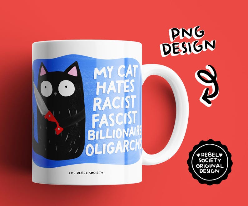 Black Cat Fall of Democracy PNG Sticker Design Fuck Fascist Billionaire ...