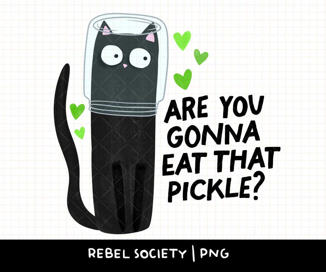Snarky Black Cat Pickle Jar PNG I Love Pickles Cute Sticker Design ...