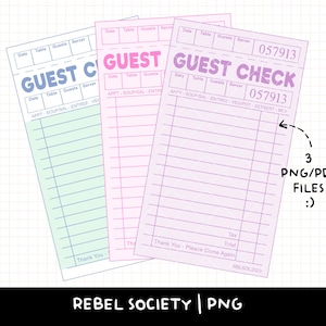 Blank Guest Check Poster Size PDF/PNG Printable Trendy PNG Designs ...