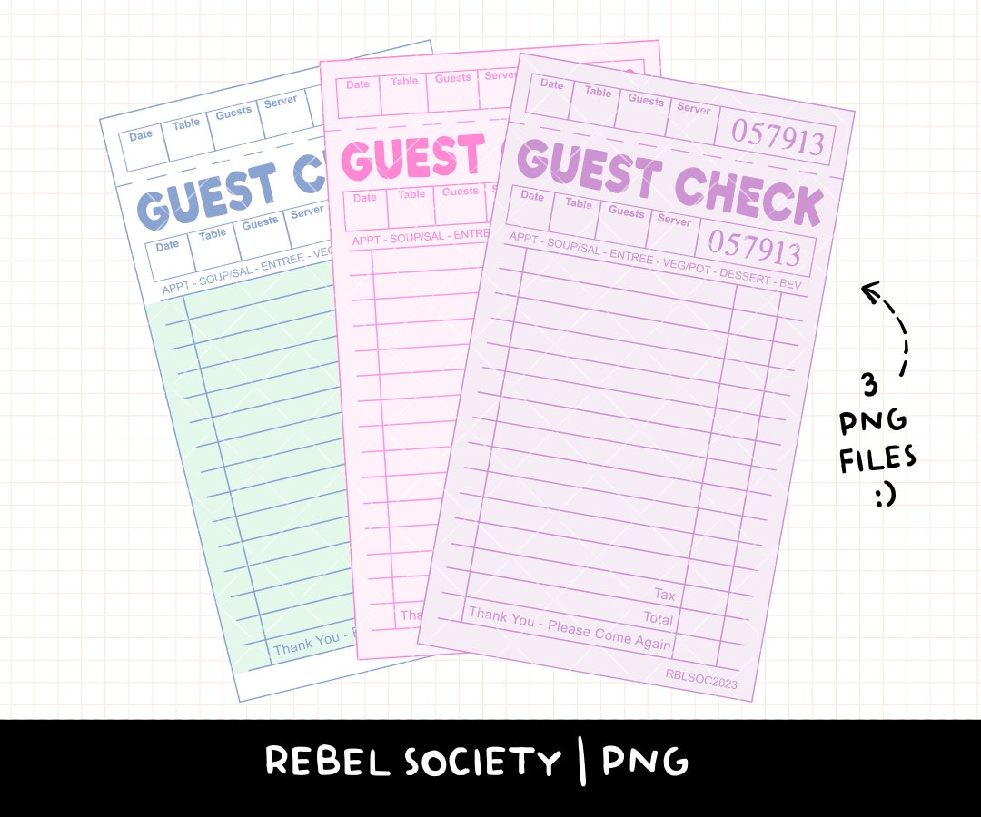Blank Guest Check PNG Printable Trendy PNG Cute Designs Retro - Etsy