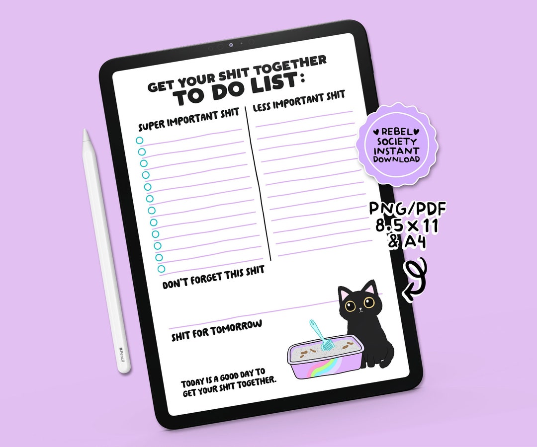 Get Your Shit Together Cute To-do List INSTANT DOWNLOAD Trendy Popular ...