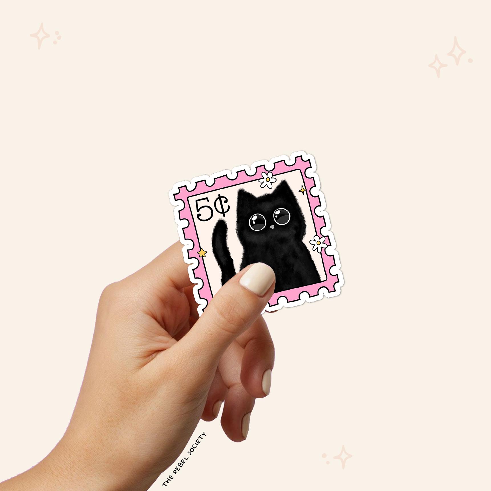 Cute Black Cat Stamp Sticker Design PNG Chonky Black Cat PNG Cat Lady T ...