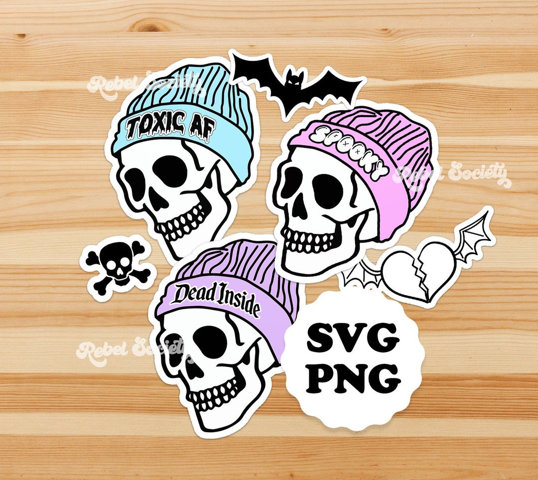 SVG PNG Skull Beanies Dead Inside Toxic AF Spooky Skull Crossbones ...