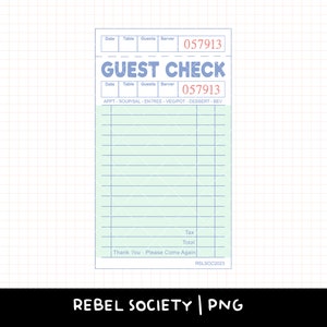 Blank Guest Check Poster Size PDF/PNG Printable Trendy PNG Designs ...