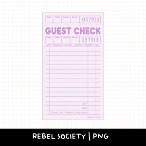 Blank Guest Check Poster Size PDF/PNG Printable Trendy PNG Designs ...