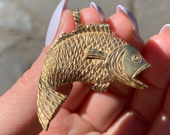 Gold Bass Fish Necklace - Etsy