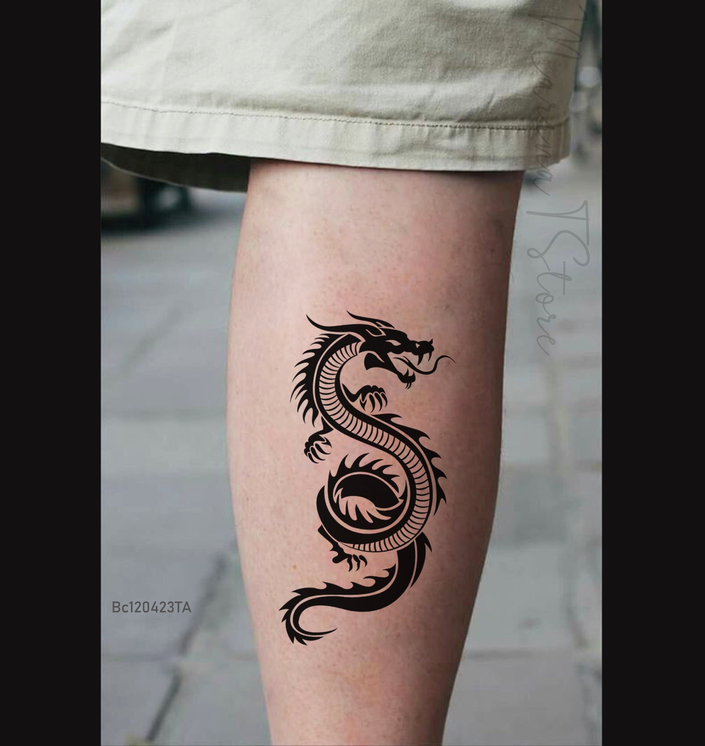 Big Dragon Temporary Tattoo Blackwork Dragon Tattoo Removable - Etsy