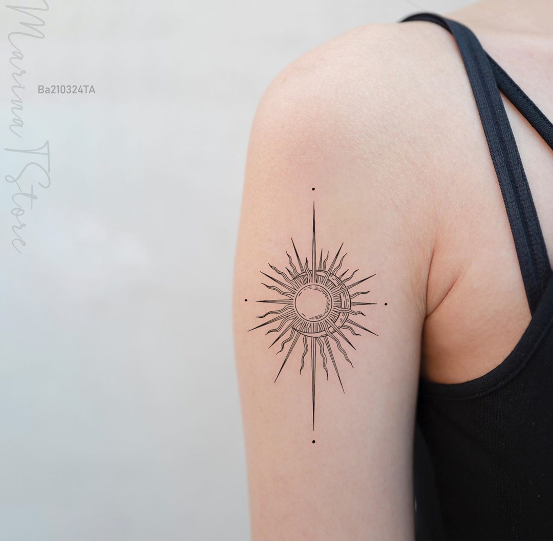 Sun and Moon Compass Temporary Tattoo-moon Tattoo-sun Tattoo-removable ...