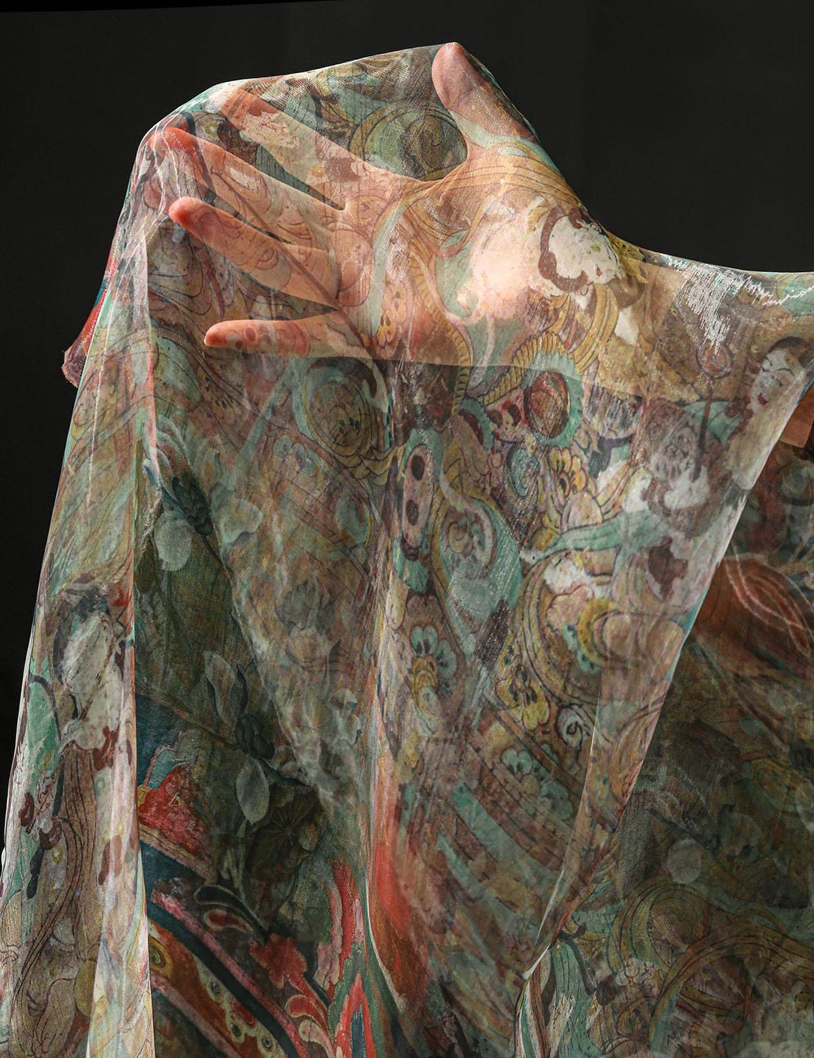 Mesh Lace Fabric, Dunhuang Mural Pattern Fabric, Organza Fabric, See ...