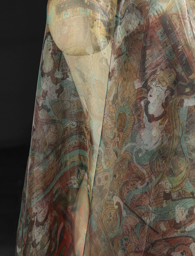 Mesh Lace Fabric, Dunhuang Mural Pattern Fabric, Organza Fabric, See ...