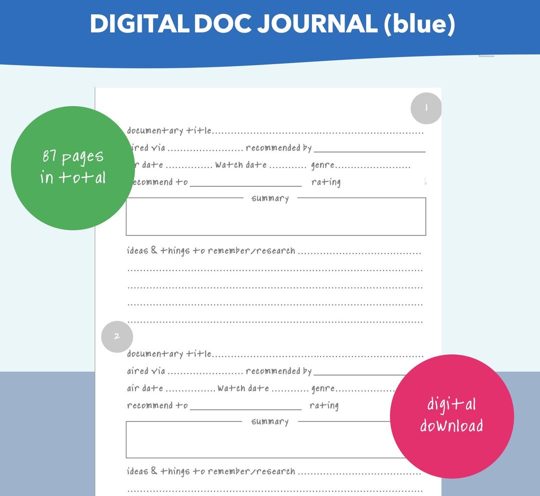 DIGITAL Documentary Journal for Watching, Journaling and Simple ...