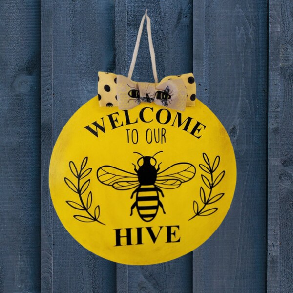 Welcome to Our Hive Wood Door Sign - Etsy