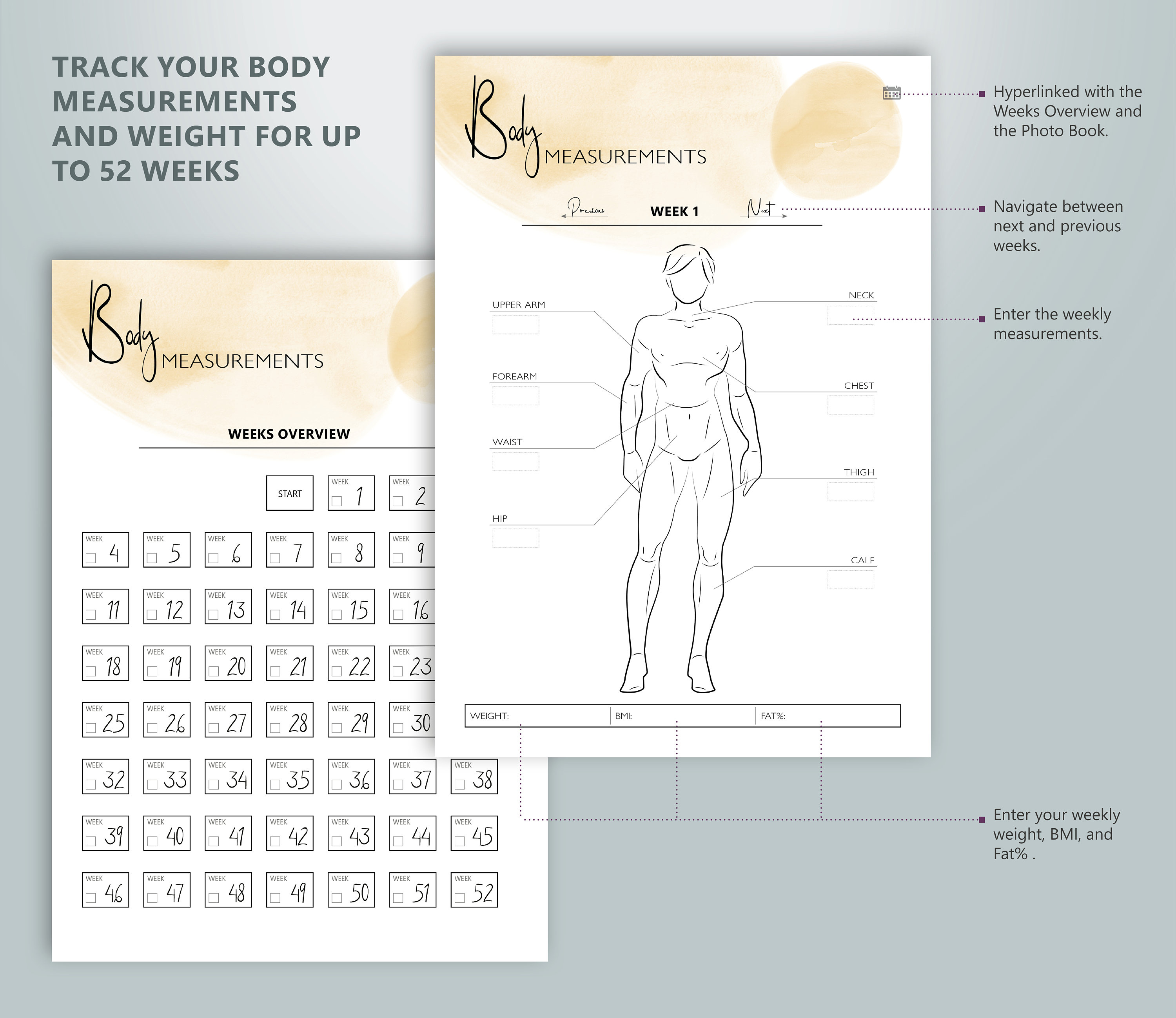 Printable Measurement Tracker for Men Digital Fitness - Etsy