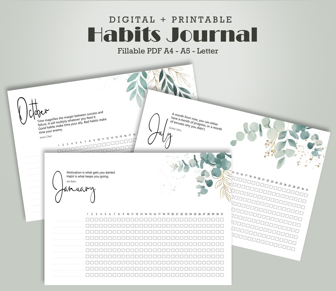 Monthly Habit Tracker | Printable Digital Bullet Journal Starter Kit ...