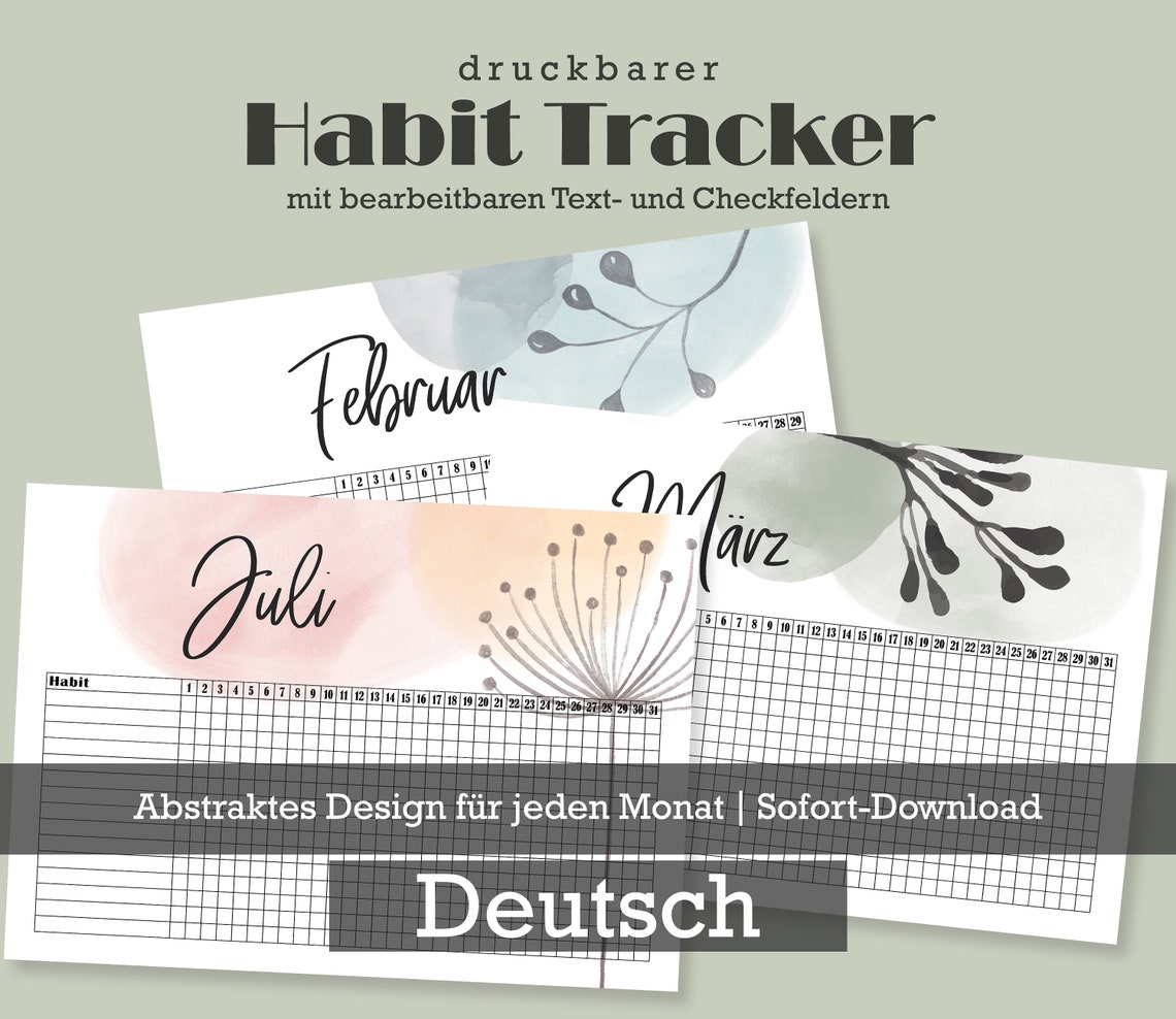 Monthly Habit Tracker Digital Bullet Journal Starter Kit | Etsy
