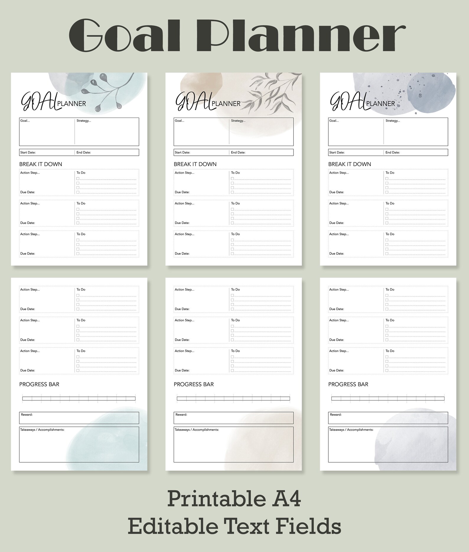 Printable GOAL PLANNER Goal Printable A4 Productivity Planner Digital ...