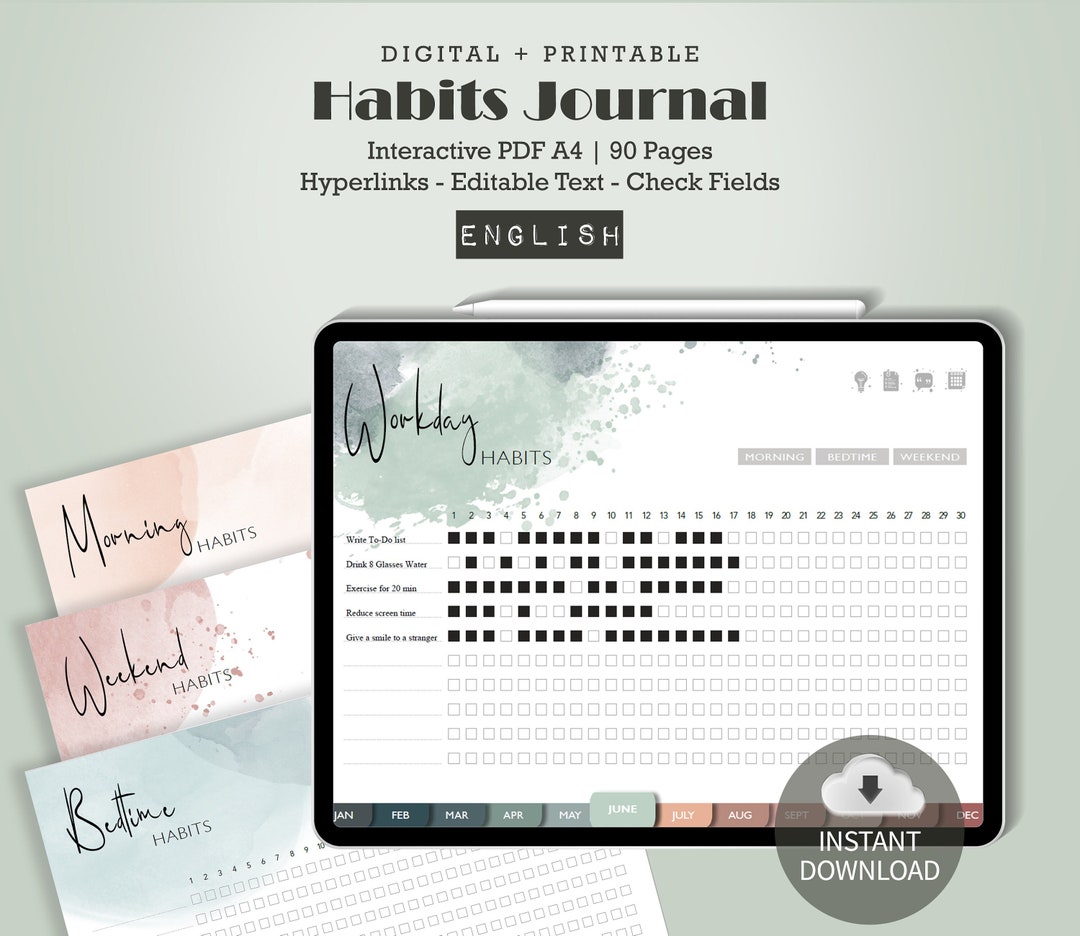 Monthly Habit Tracker Digital Bullet Journal Starter Kit - Etsy