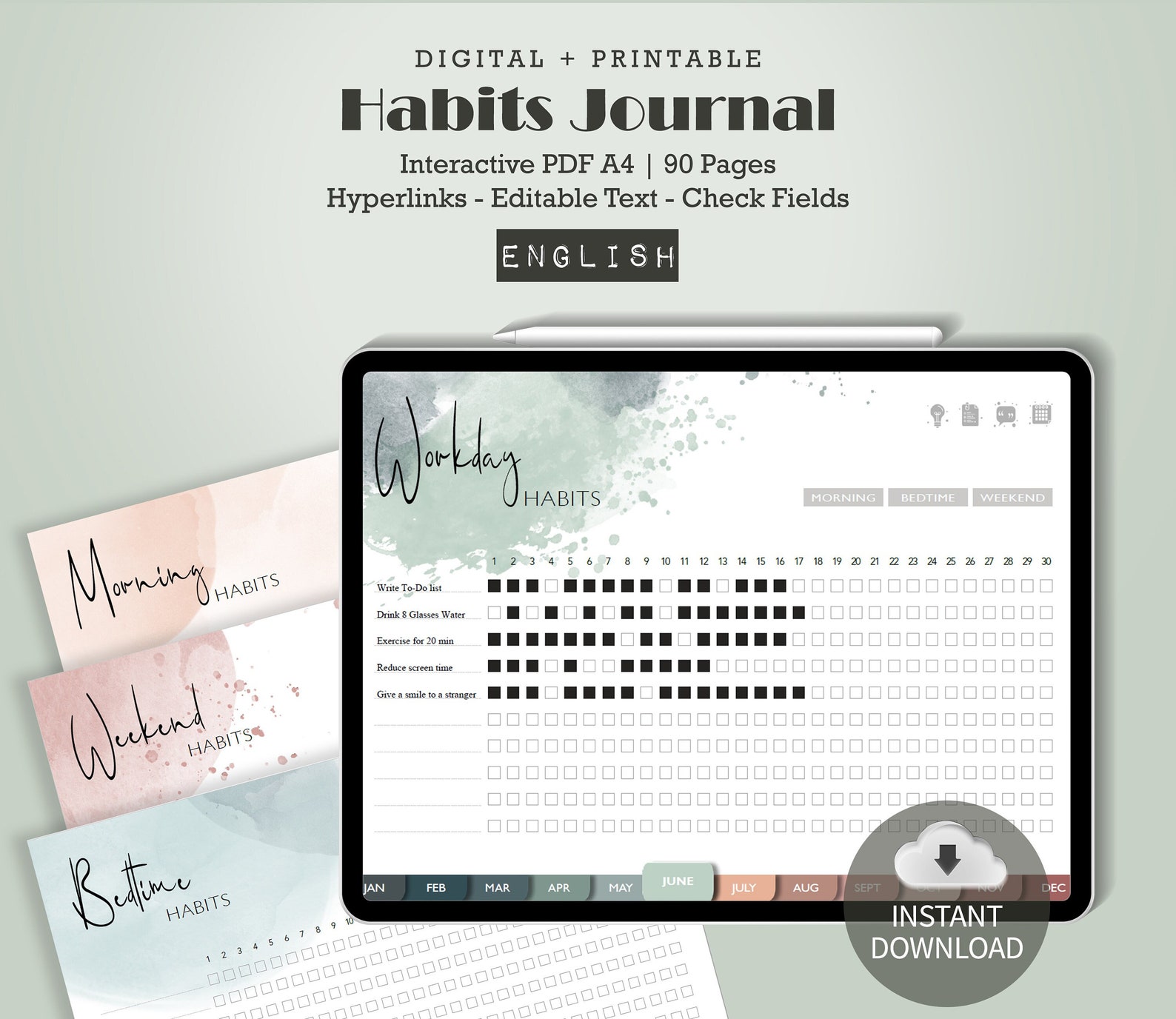 Monthly Habit Tracker Digital Bullet Journal Starter Kit - Etsy