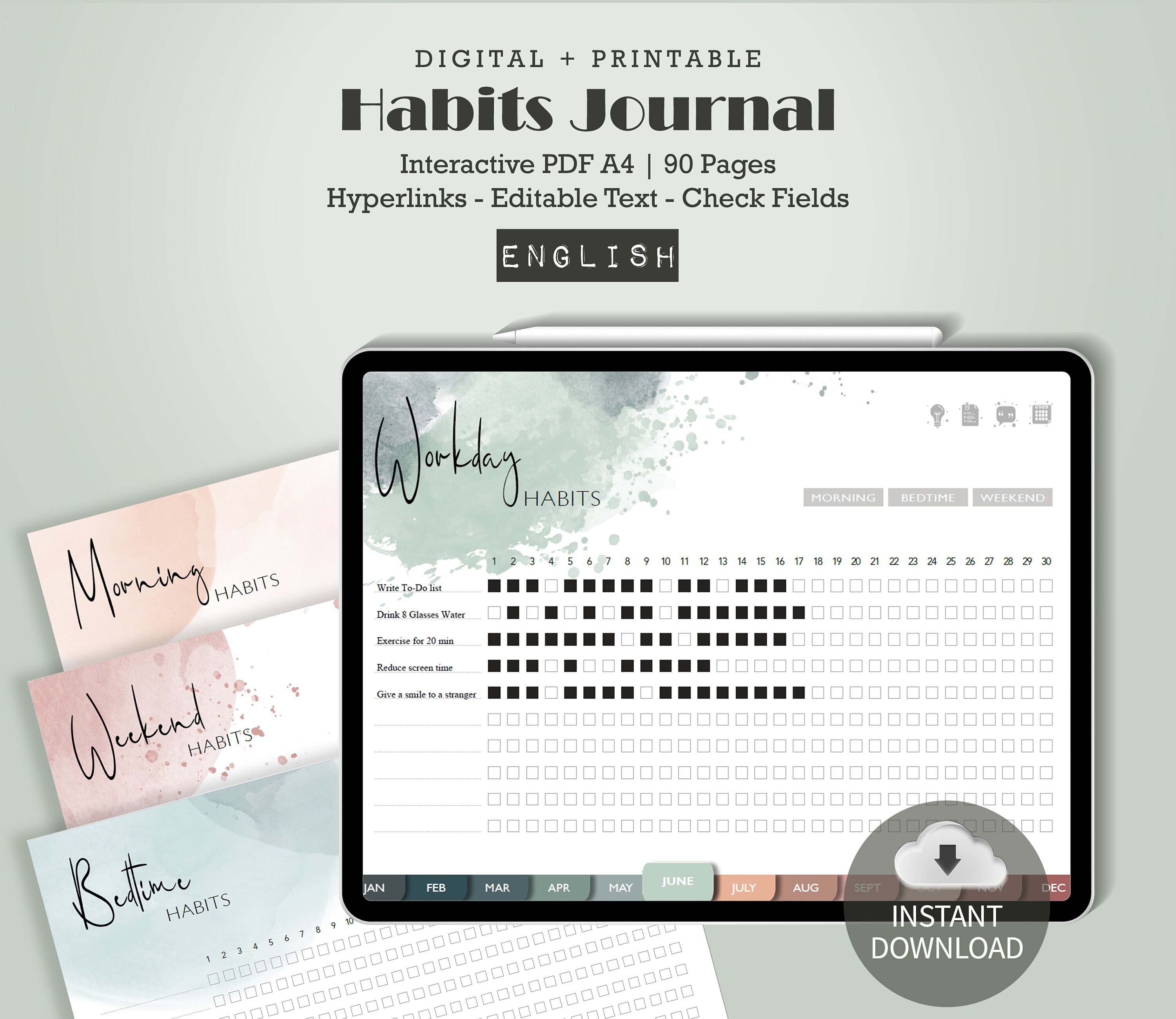 Monthly Habit Tracker Digital Bullet Journal Starter Kit - Etsy