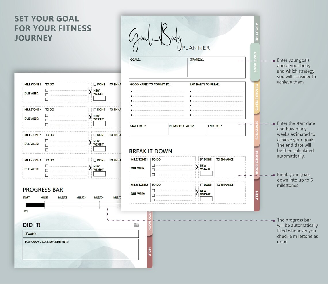 Digital Fitness Planner Bundle Measurement Tracker Pro | Etsy