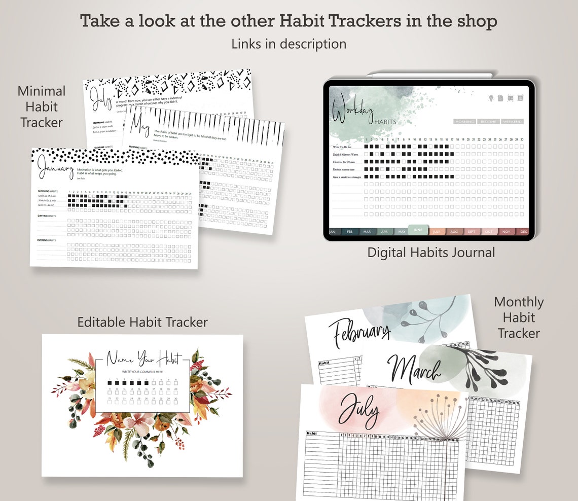 Monthly Habit Tracker Digital Bullet Journal Productivity - Etsy