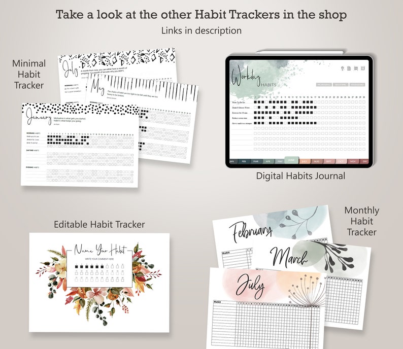 Monthly Habit Tracker Digital Bullet Journal Productivity - Etsy